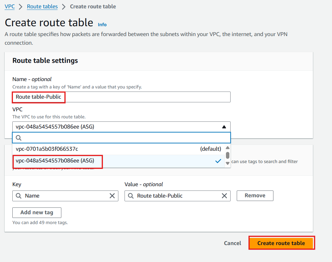 Create Route Table :: Start with Amazon VPC and AWS VPN Site-to-Site.