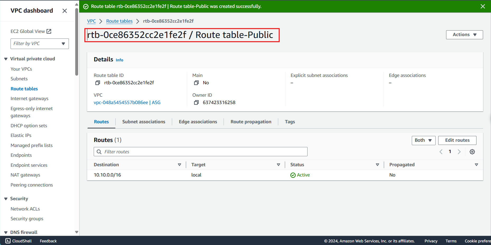Create Route Table :: Start with Amazon VPC and AWS VPN Site-to-Site.