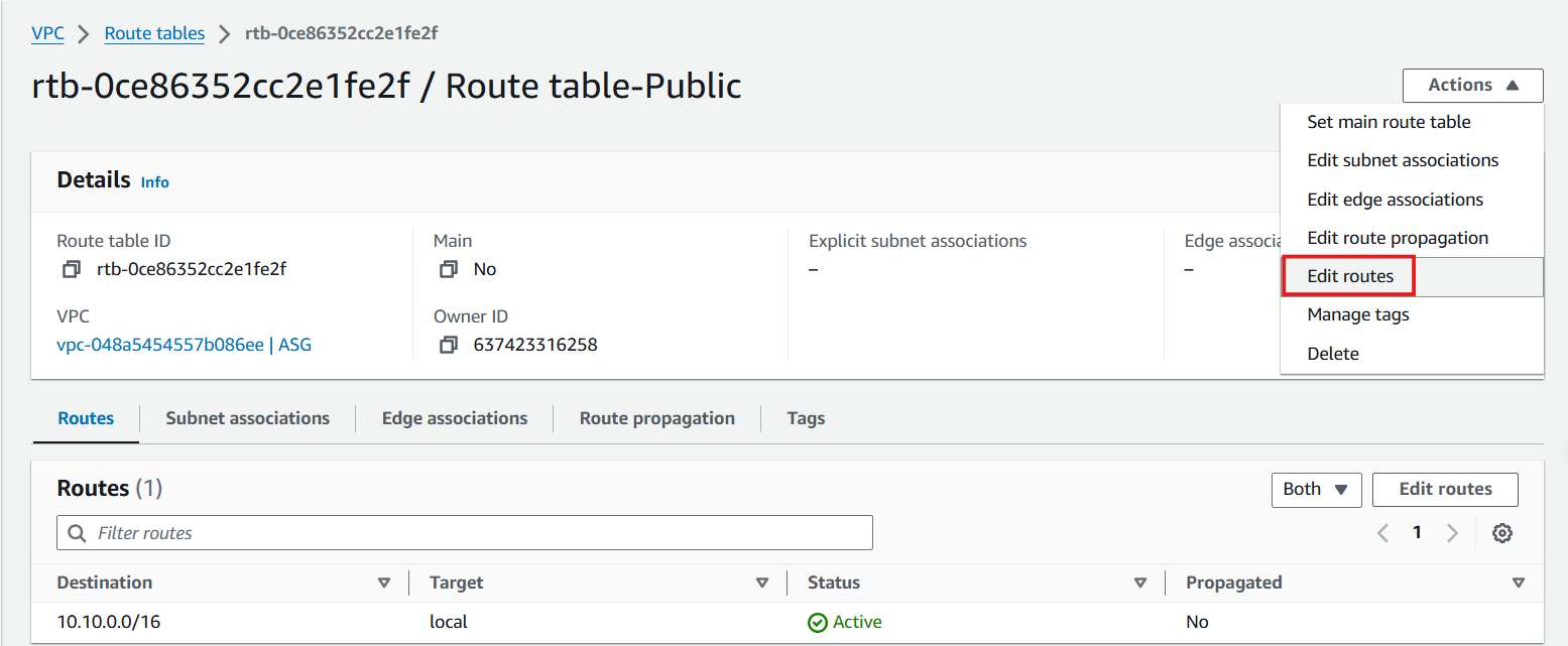 Create Route Table :: Start with Amazon VPC and AWS VPN Site-to-Site.