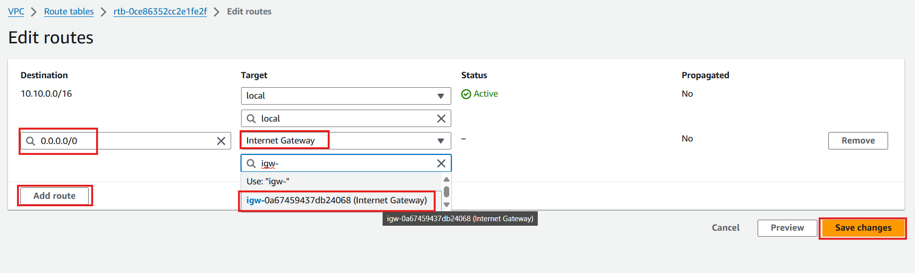 Create Route Table :: Start with Amazon VPC and AWS VPN Site-to-Site.