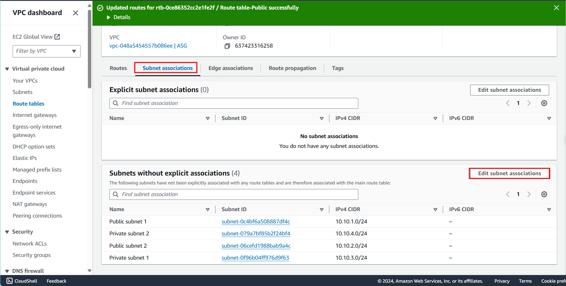 Create Route Table :: Start with Amazon VPC and AWS VPN Site-to-Site.